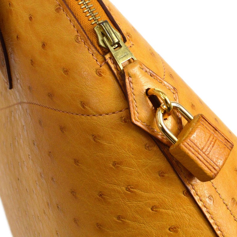 HERMES Bolide 35 Chestnut Tan Cognac Ostrich Exotic Gold Top Handle ...