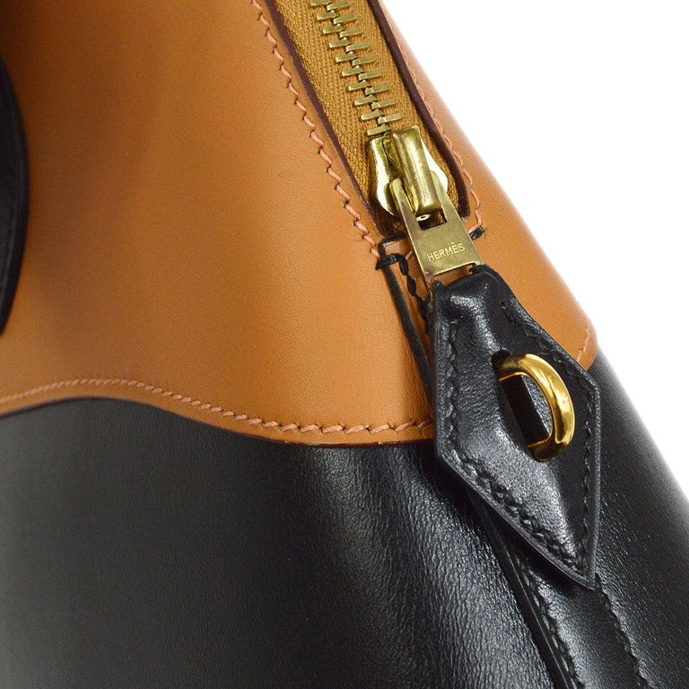 HERMES Bolide 37 Box Calfskin Leather Black Tan Box Calfskin Leather ...
