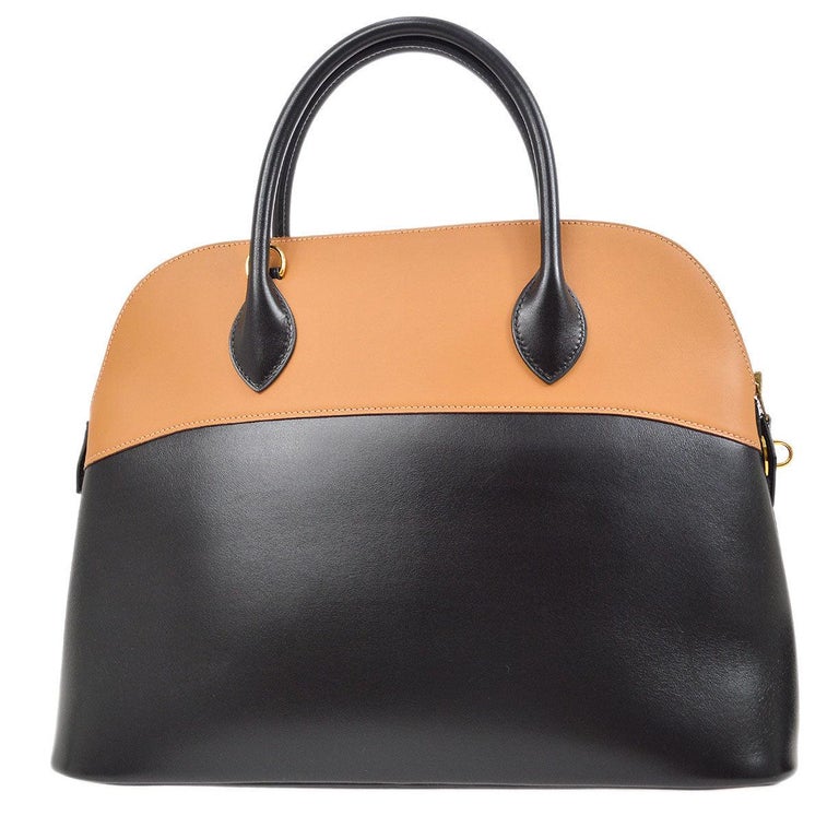 HERMES Bolide 37 Box Calfskin Leather Black Tan Box Calfskin Leather ...