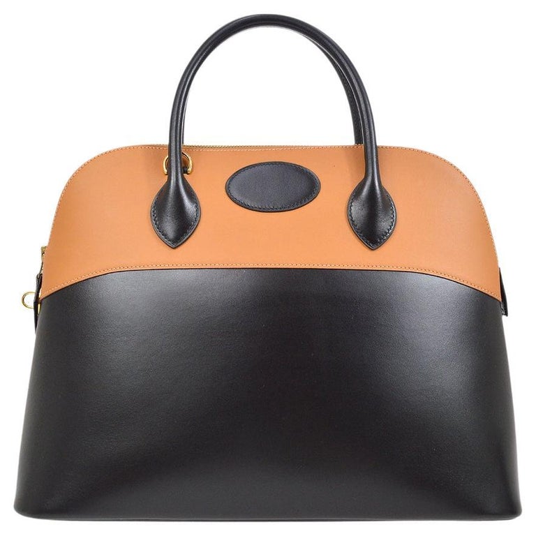 HERMES Bolide 37 Box Calfskin Leather Black Tan Box Calfskin Leather ...