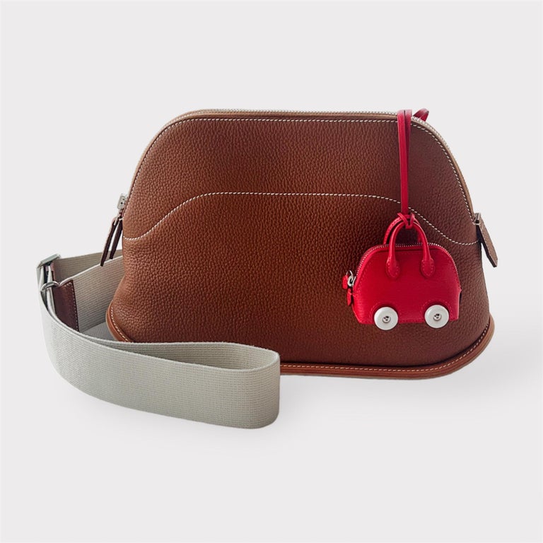 Hermès Bolide on Wheels Bag Charm In Chamkila Goatskin, Red And White ...