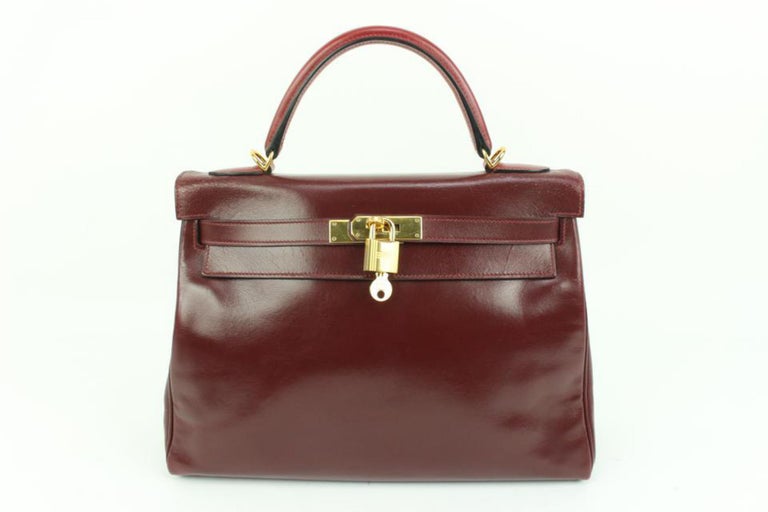HermèS Bordeaux Dark Red Burgundy Box Calf Kelly 32 S331h47 For Sale at ...
