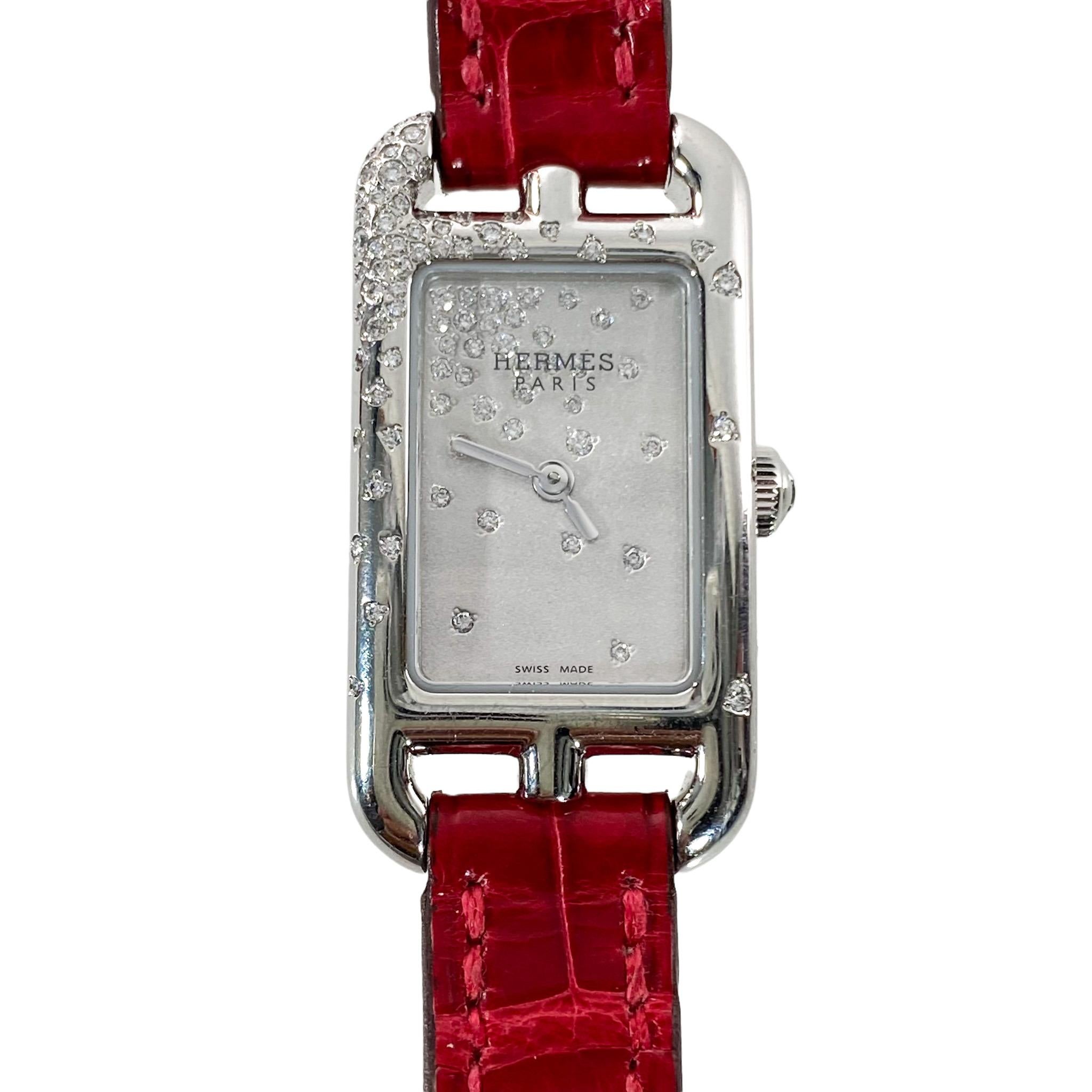 Hermes Braise Alligator Watch with Diamonds For Sale at 1stDibs