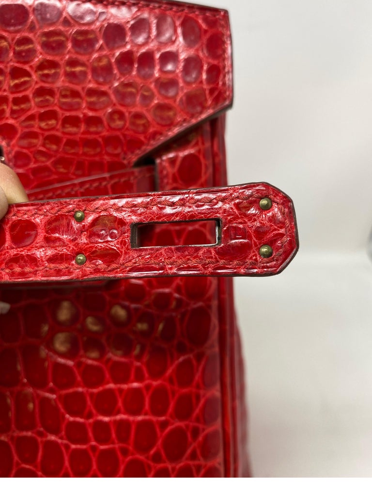 Hermes Braise Red Shiny Porosus Crocodile Birkin 35 Bag For Sale at 1stDibs