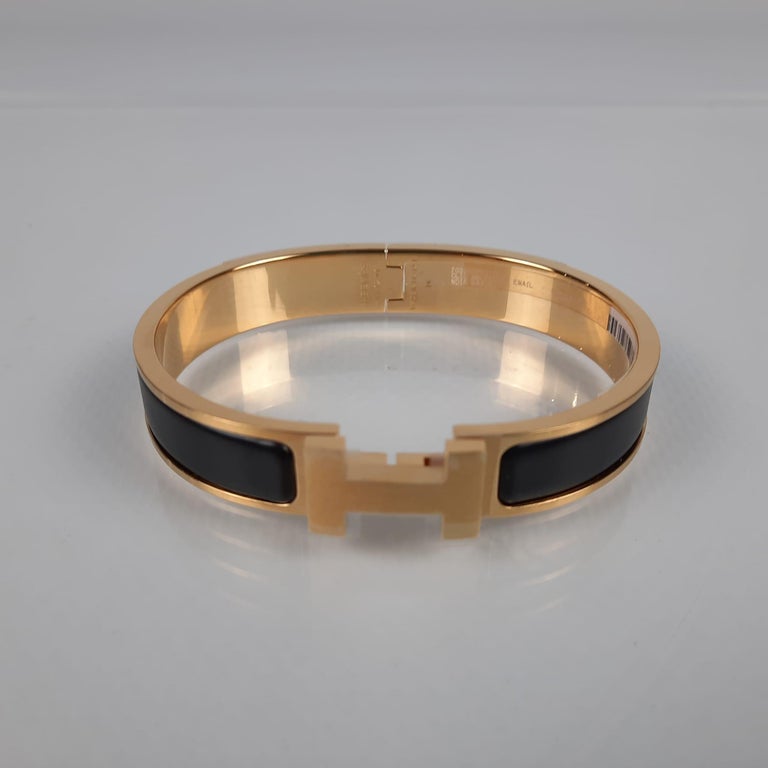 Hermes Brazalete Clic HH Black Mat Brushed gold plated finish Size T5 ...