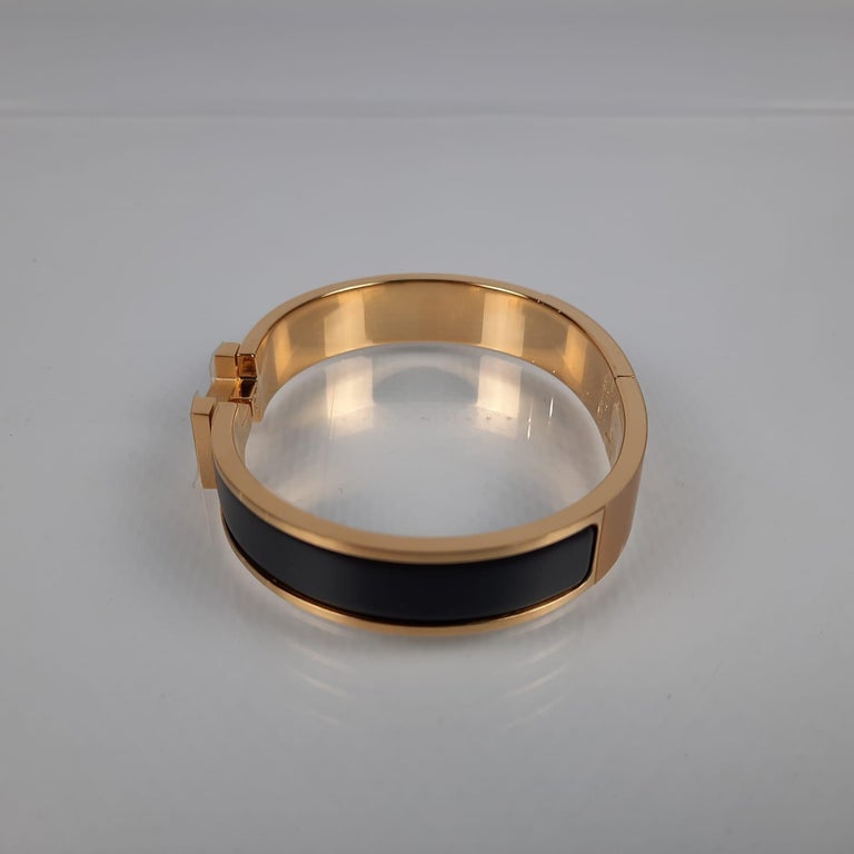 Hermes Brazalete Clic HH Black Mat Brushed gold plated finish Size T5 ...