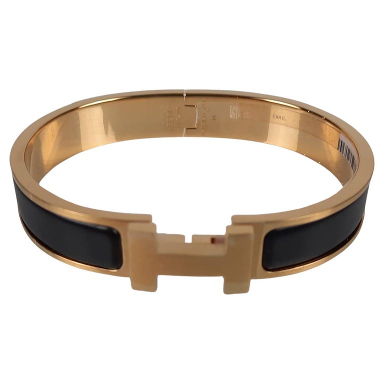 Hermes Brazalete Clic HH Black Mat Brushed gold plated finish Size T5 ...