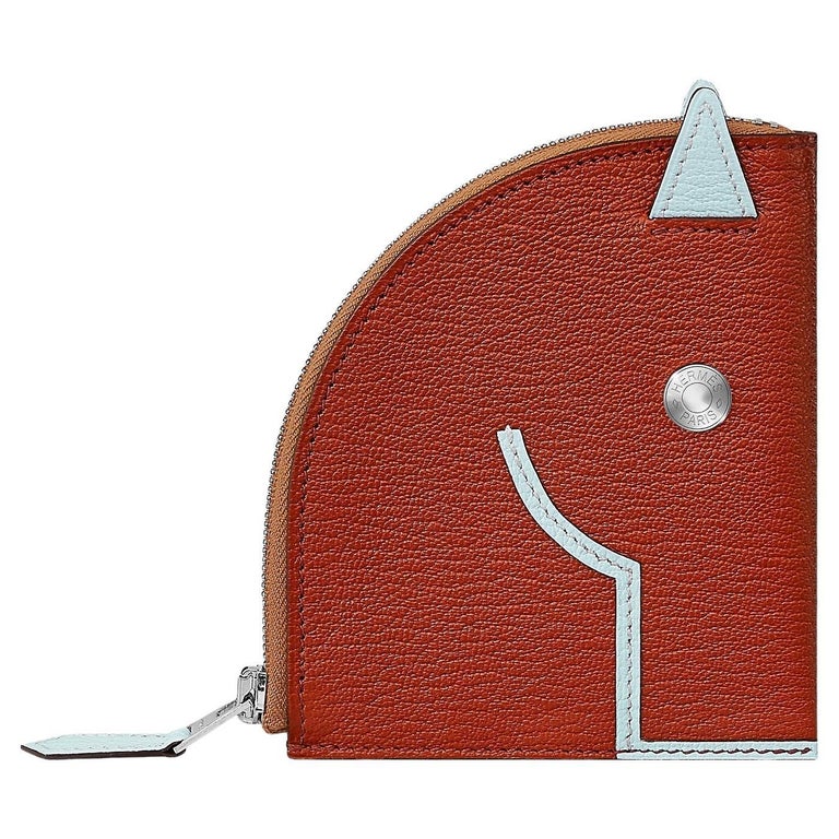 Hermes Brick Mist Blue Mysore Goatskin Paddock Purse For Sale at 1stDibs