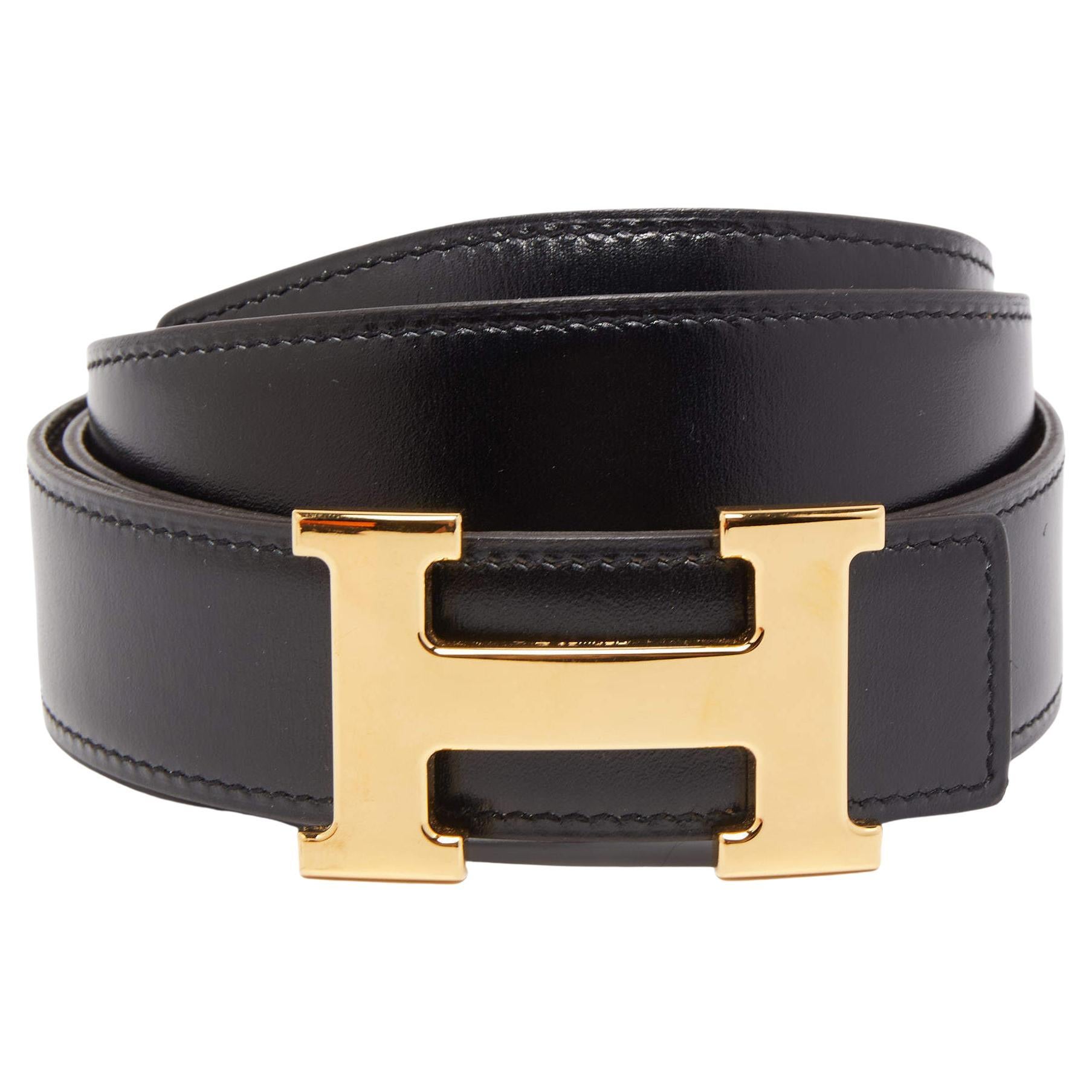 Hermes Brown and Black Leather H Buckle Reversible Belt 95CM For Sale ...