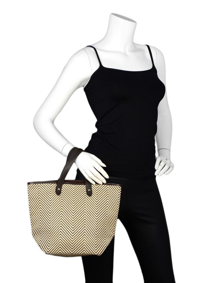 Hermes Brown/Beige Woven Leather and Rope Chevron Chennai PM Bag For ...