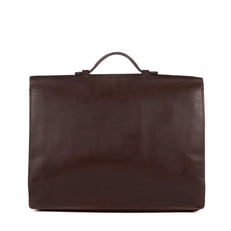 Hermes Brown Box Leather Briefcase at 1stDibs