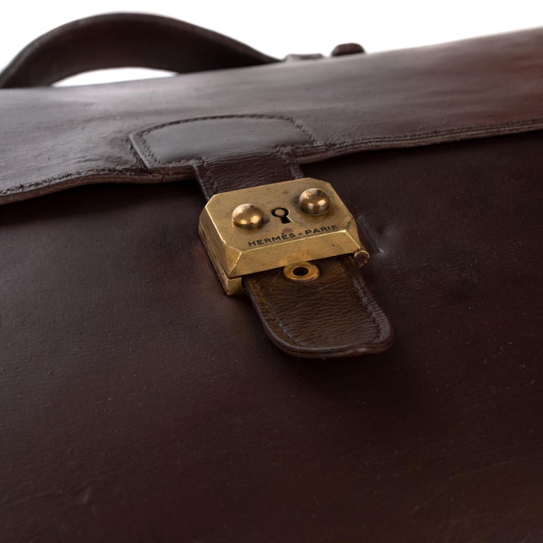 Hermes Brown Box Leather Briefcase at 1stDibs