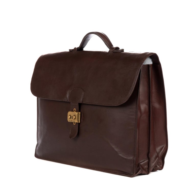 Hermes Brown Box Leather Briefcase at 1stDibs