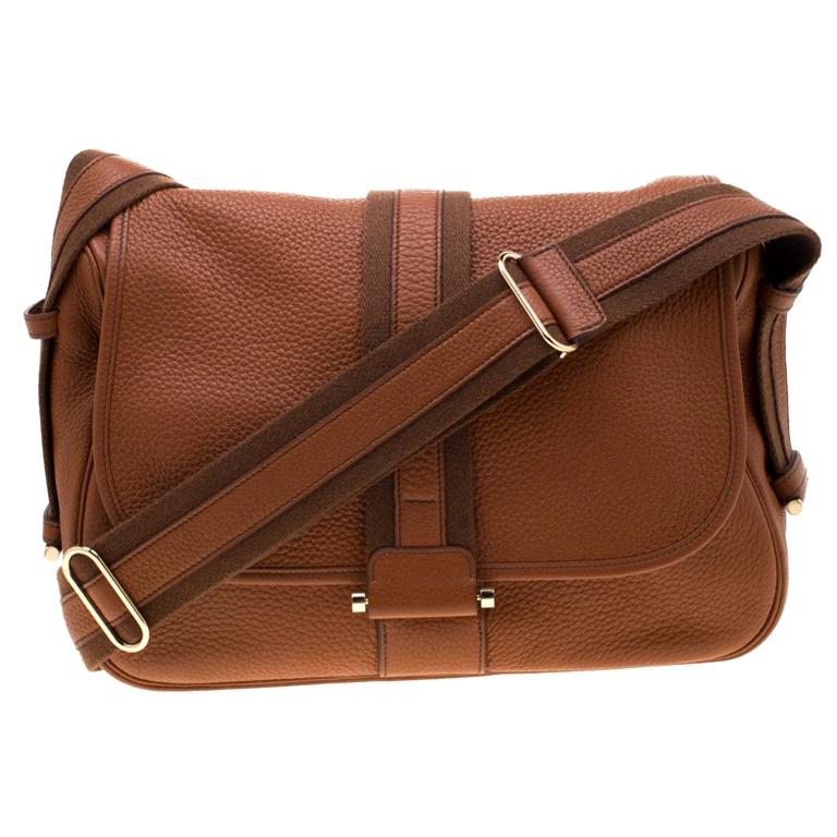 Hermes Brown Clemence Leather Bourlingue Messenger Bag For Sale at 1stDibs