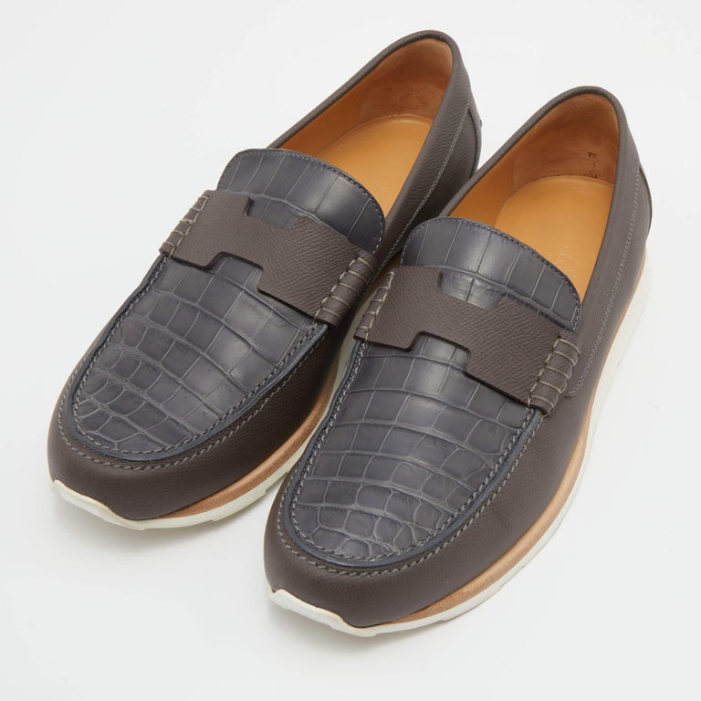 Hermes Brown/Grey Alligator Leather Kennedy Slip On Loafers Size 42 For ...