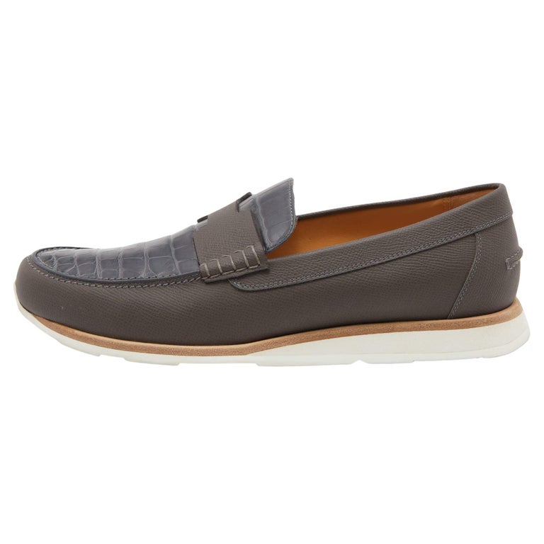 Hermes Brown/Grey Alligator Leather Kennedy Slip On Loafers Size 42 For ...