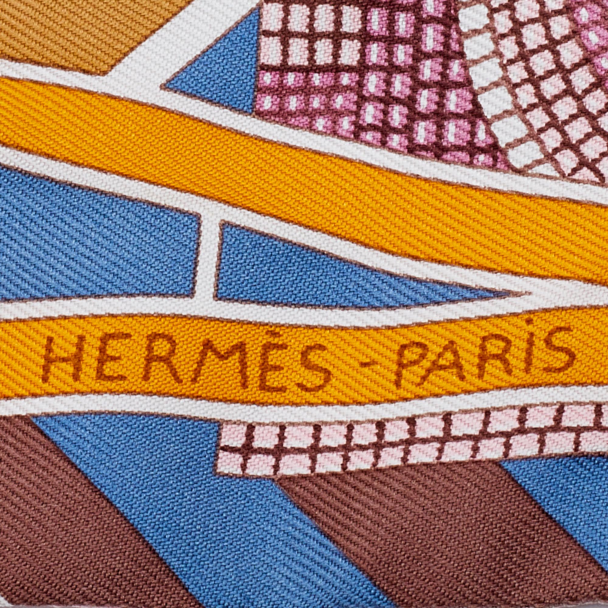 Hermès Brown Mosaic Print Silk Twilly at 1stDibs