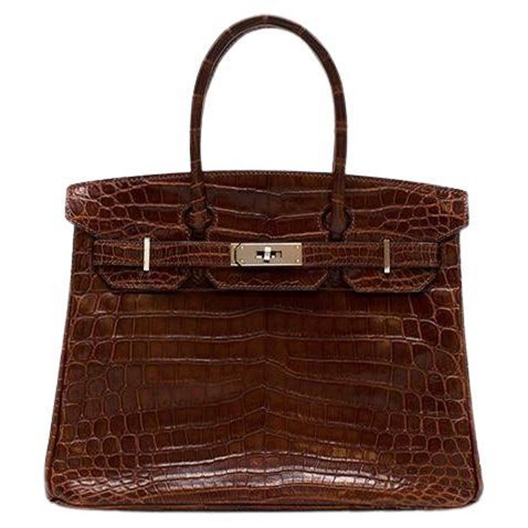 Hermes Brown shiny Niloticus Crocodile Birkin 30 bag PHW at 1stDibs