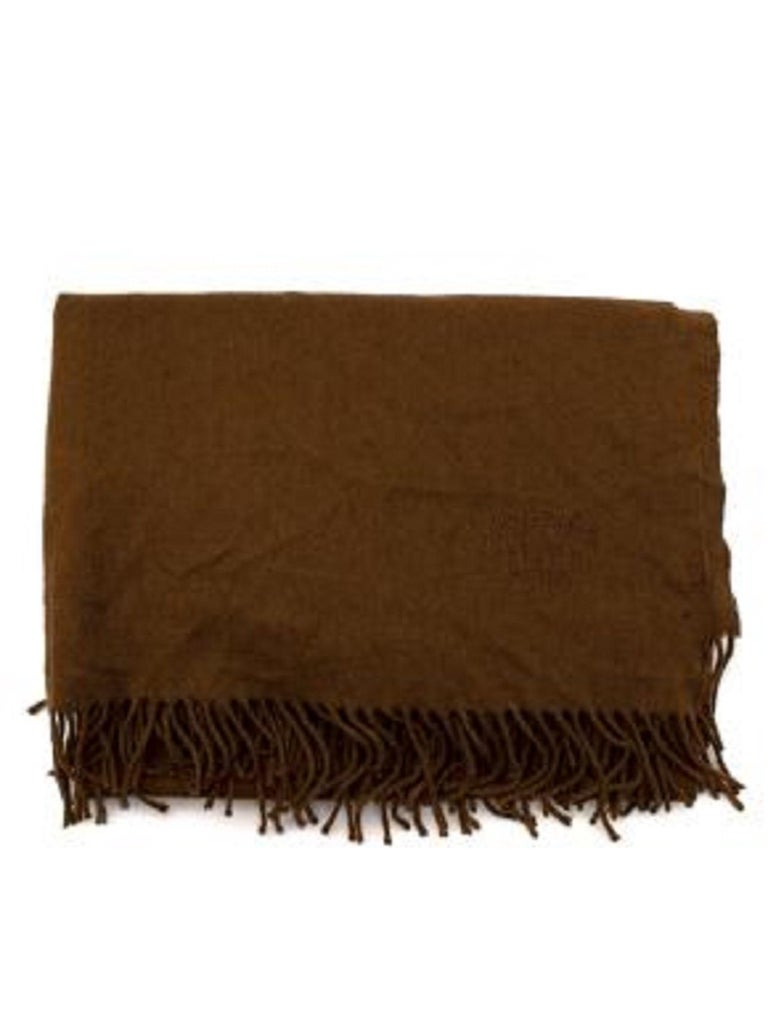 Hermes brown wool fringed scarf For Sale at 1stDibs