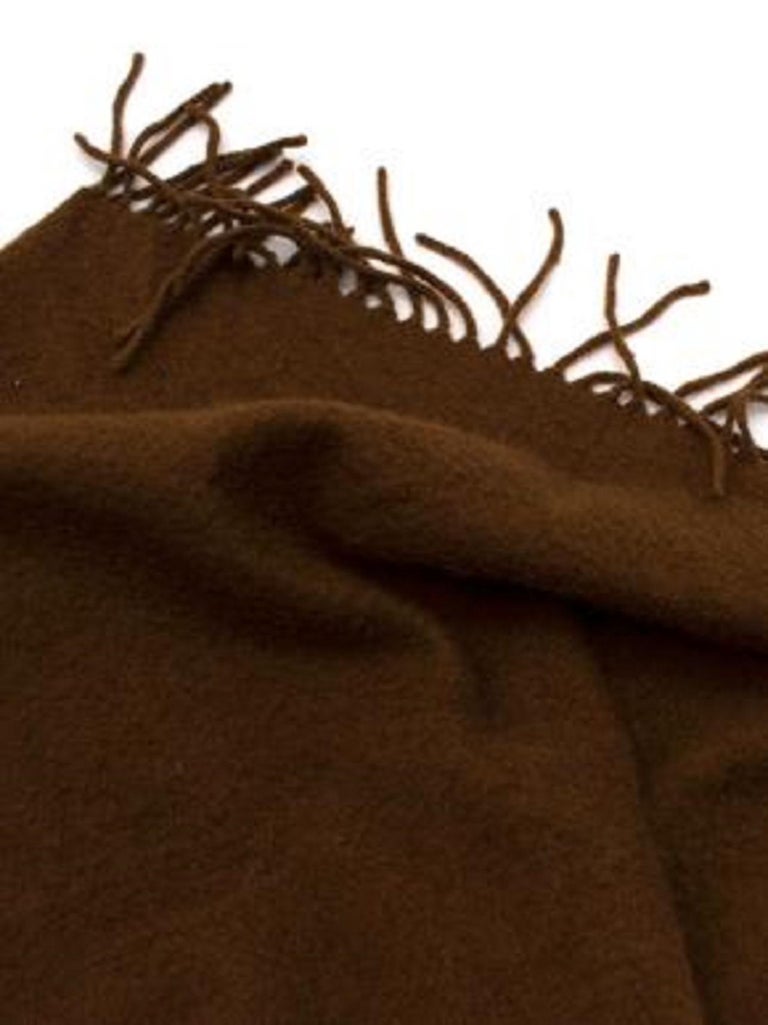 Hermes brown wool fringed scarf For Sale at 1stDibs