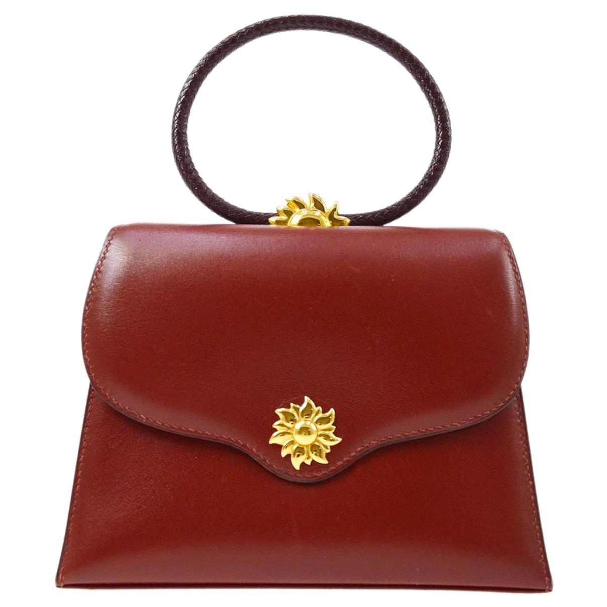 Hermes Burgundy Gold Small Top Handle Kelly Style Satchel Evening Tote ...