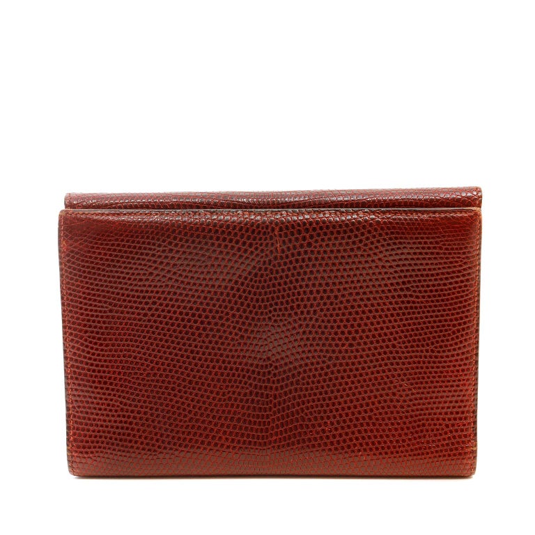 Hermès Burgundy Lizard Billfold Wallet For Sale at 1stDibs