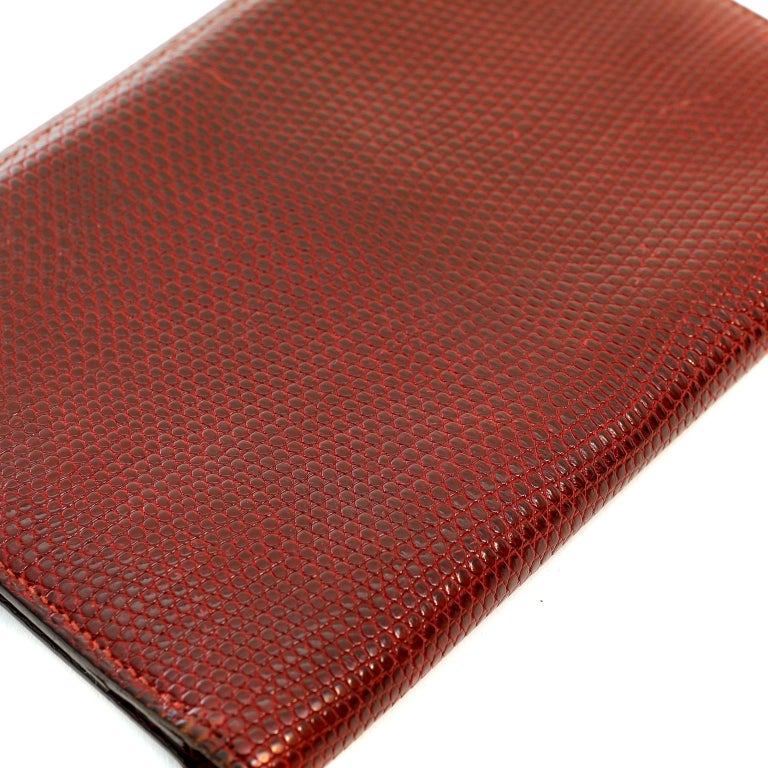 Hermès Burgundy Lizard Billfold Wallet For Sale at 1stDibs