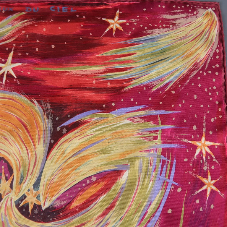 HERMES Burgundy Silk Celestial Feux Du Ciel Star Print Pocket Square at ...