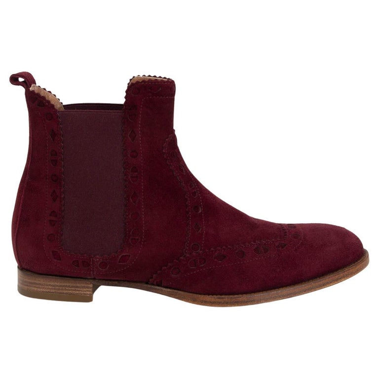 HERMES burgundy suede BRIGHTON Brogue Chelsea Ankle Boots Shoes 39 For ...