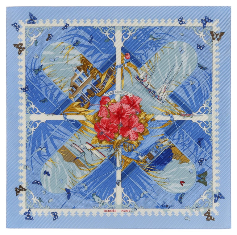 HERMES c.2001 Dimitri Rybaltchenko “Varangues” Blue Tropical Floral ...