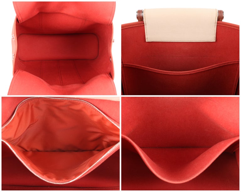 HERMES "CABAG ELAN PM" Brique Toile Canvas Leather Tote Bag Satchel at ...