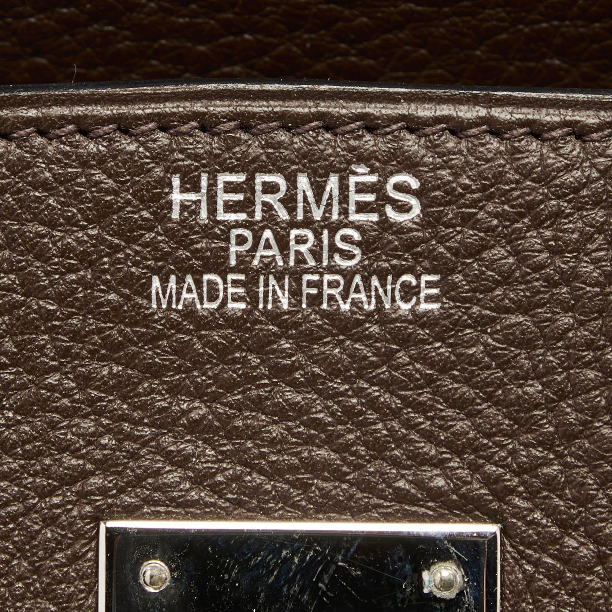 Hermes Cacao Clemence Leather Palladium Finish Birkin 35 Bag at 1stDibs