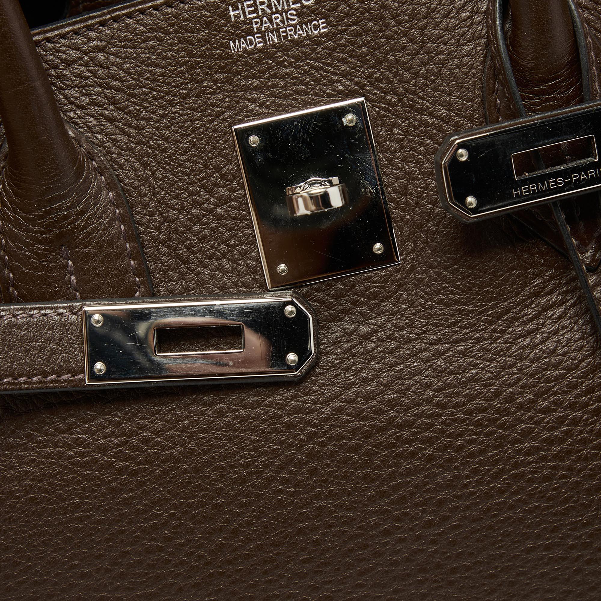 Hermes Cacao Clemence Leather Palladium Finish Birkin 35 Bag at 1stDibs