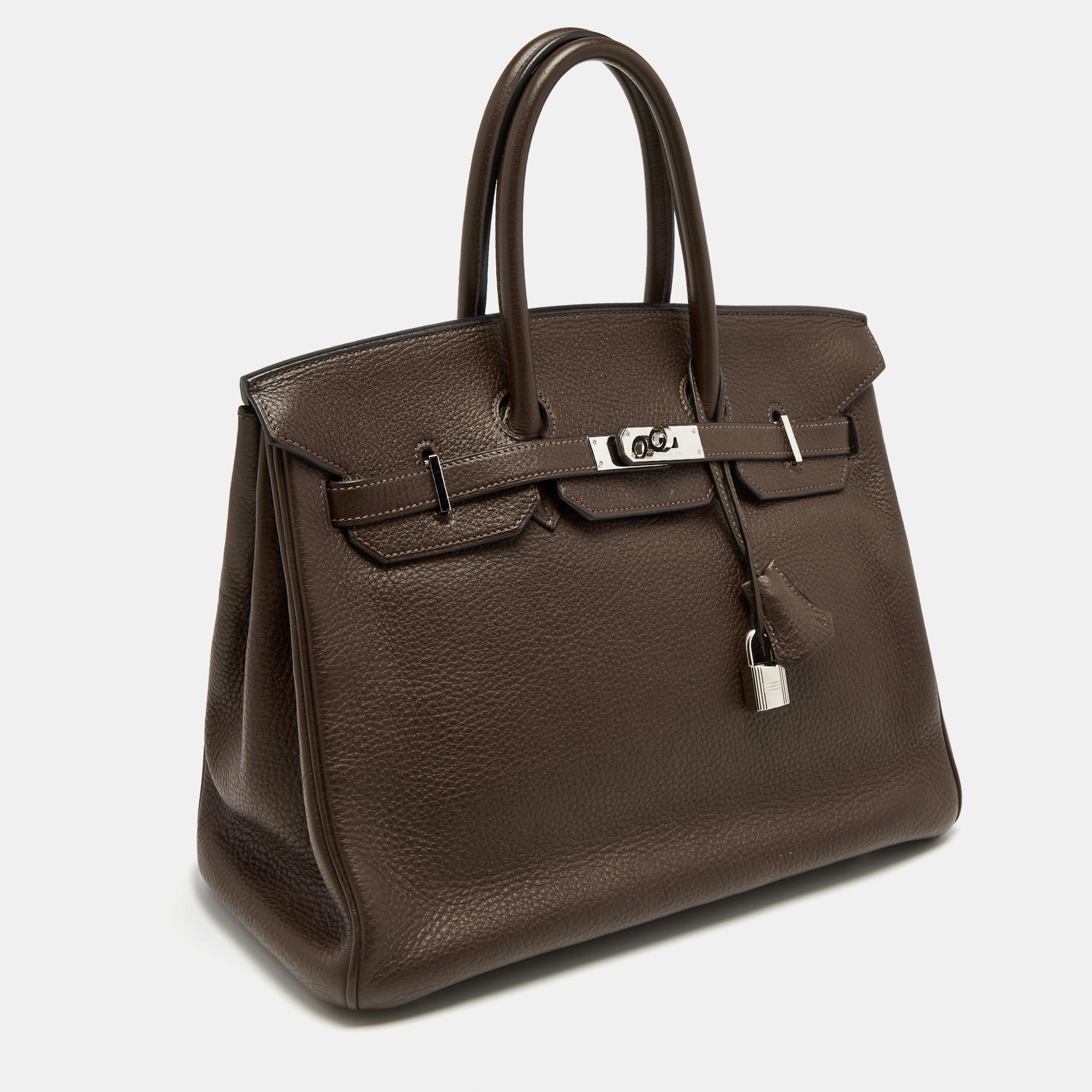 Hermes Cacao Clemence Leather Palladium Finish Birkin 35 Bag at 1stDibs