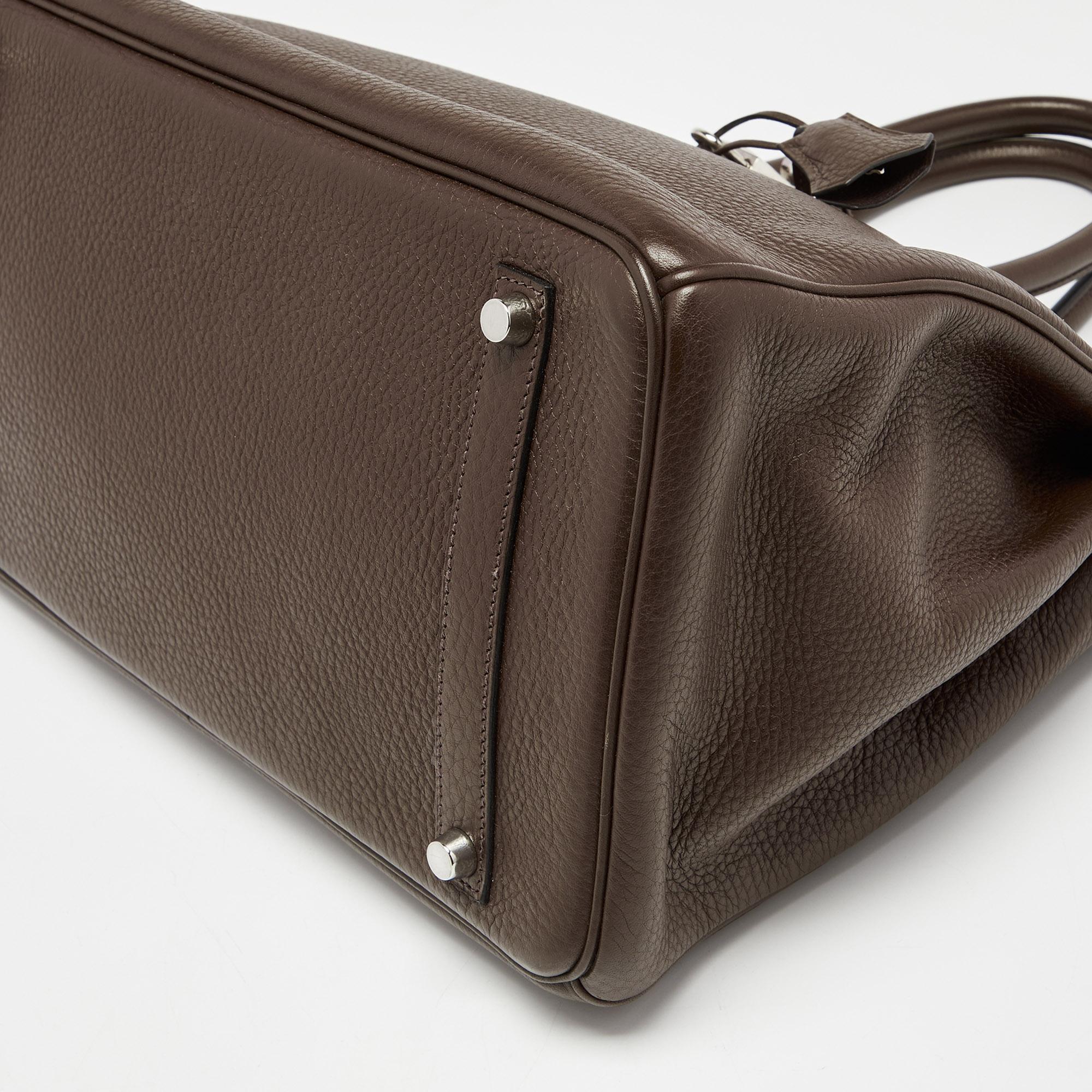 Hermes Cacao Clemence Leather Palladium Finish Birkin 35 Bag at 1stDibs