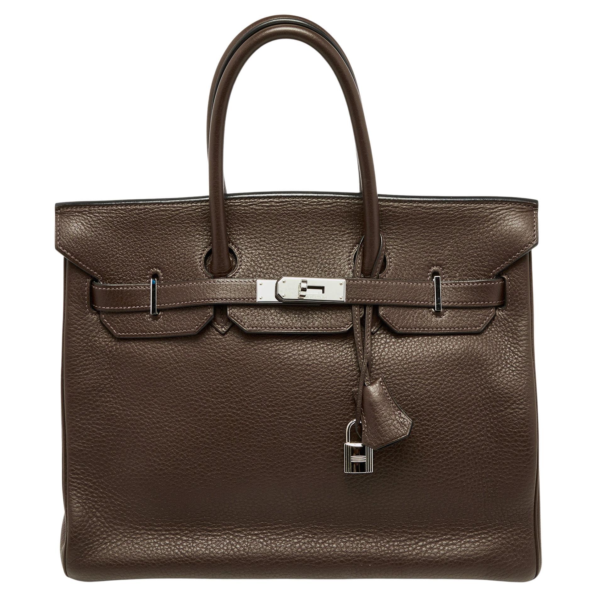 Hermes Cacao Clemence Leather Palladium Finish Birkin 35 Bag at 1stDibs