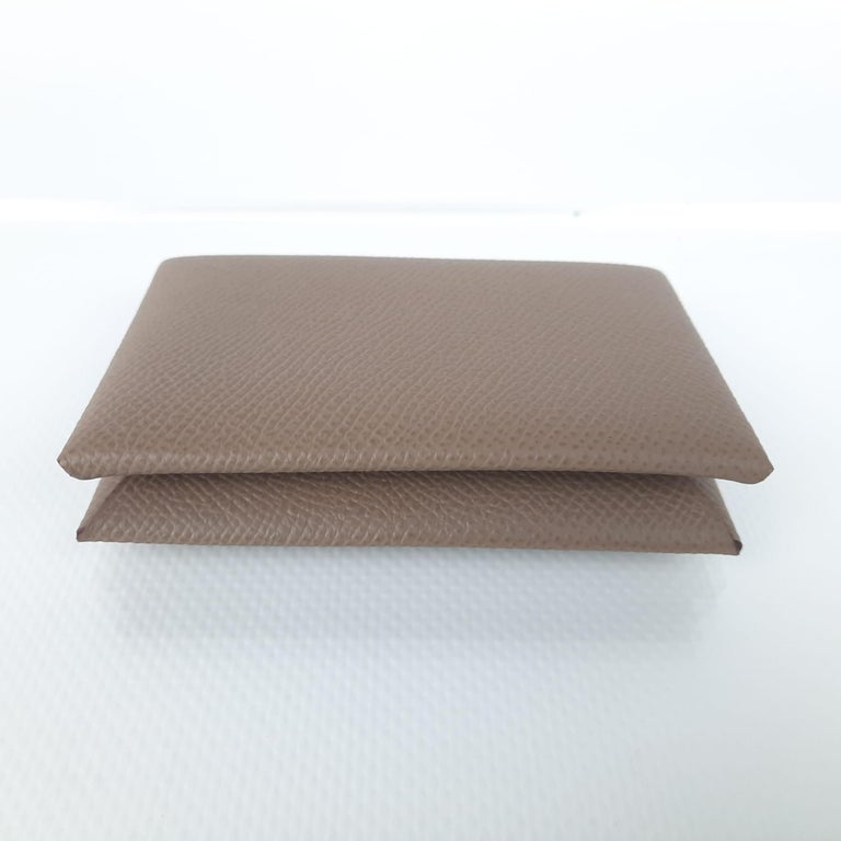 Hermes Calvi Card Holder Étoupe Epsom Calfskin Closed With A Palladium ...