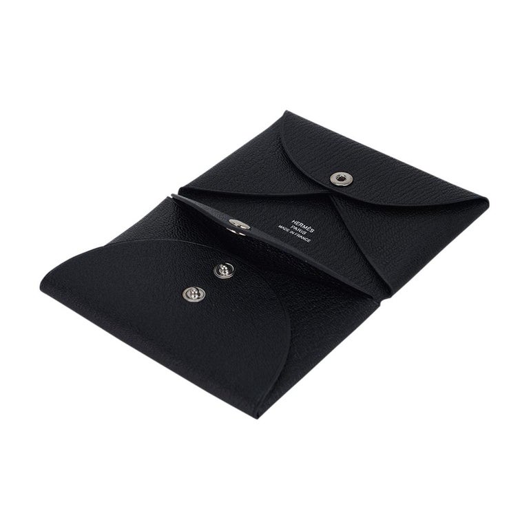 Hermes Calvi Duo Card Holder Black Chevre Leather For Sale at 1stDibs