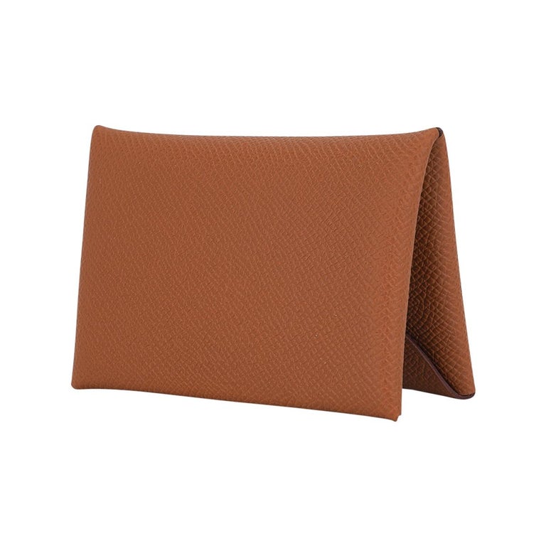 Hermes Calvi Gold Card Holder Epsom Leather For Sale at 1stDibs