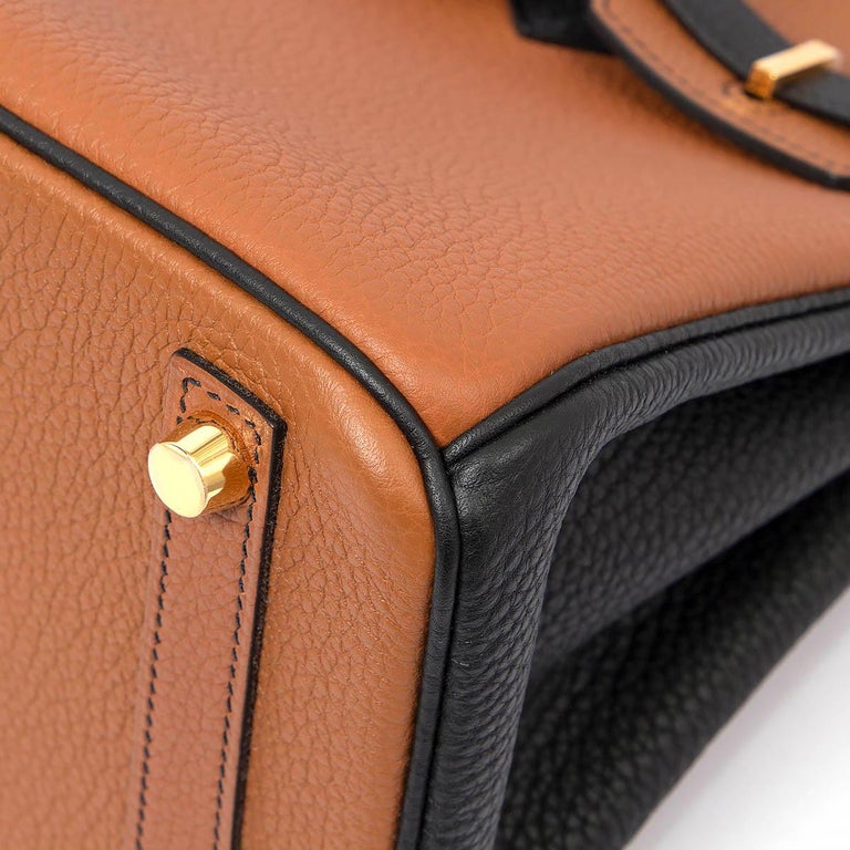 HERMES camel gold and black Togo leather BI COLOR BIRKIN 25 HSS Bag ...