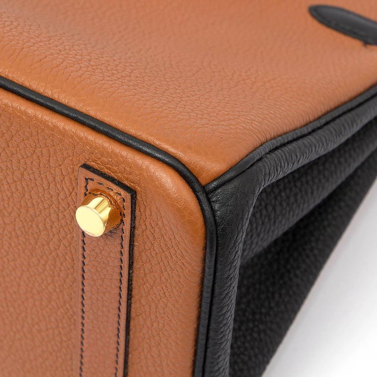 HERMES camel gold and black Togo leather BI COLOR BIRKIN 25 HSS Bag ...