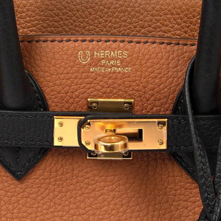 HERMES camel gold and black Togo leather BI COLOR BIRKIN 25 HSS Bag ...