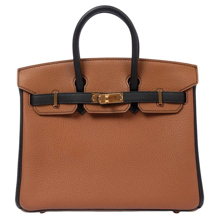 HERMES camel gold and black Togo leather BI COLOR BIRKIN 25 HSS Bag ...