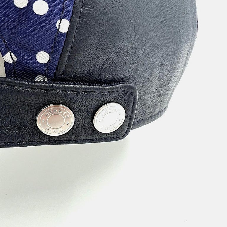 HERMES Cap in Black Leather and Colored Silk Size 57 For Sale at 1stDibs