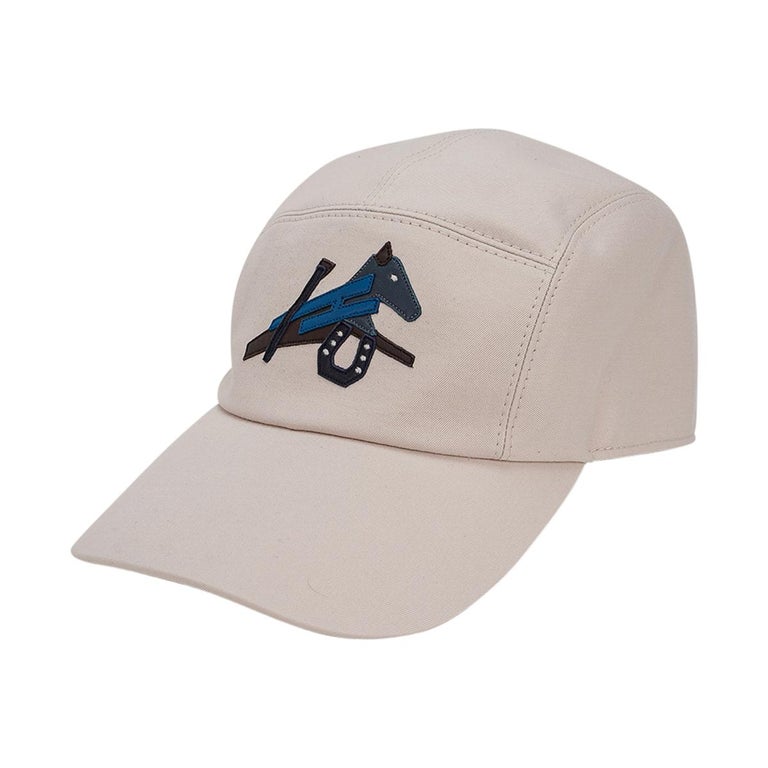 Hermes Cap Nevada Puzzle Equestre Hat Ecru Cotton 58 New For Sale at ...