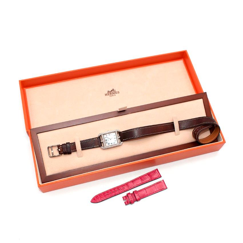 Hermes Cape Cod 23mm White Gold and Diamond Barenia Strap Watch For ...