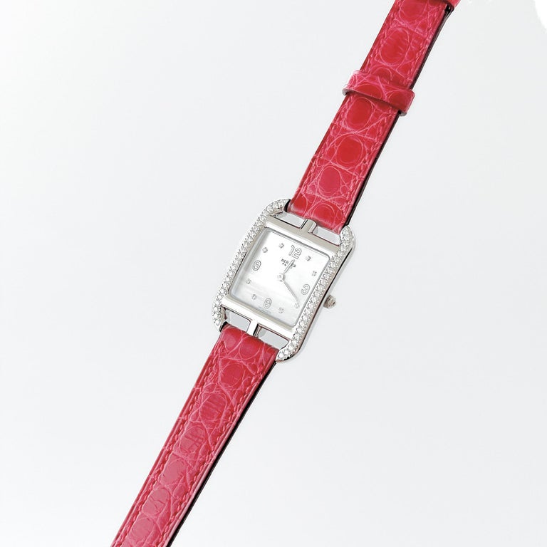 Hermes Cape Cod Watch With Diamonds And A Red Croc Strap, Small, 31mm ...