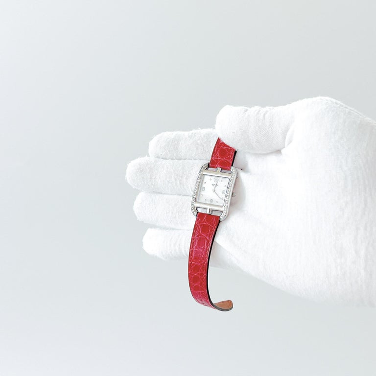 Hermes Cape Cod Watch With Diamonds And A Red Croc Strap, Small, 31mm ...