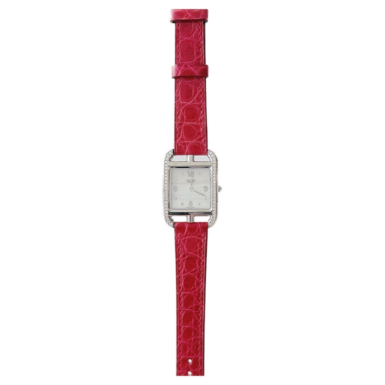 Hermes Cape Cod Watch With Diamonds And A Red Croc Strap, Small, 31mm ...