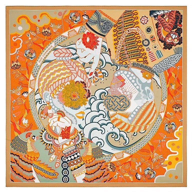 Hermes Caramel / Orange / Grey Square 90 Duo Cosmic For Sale at 1stDibs